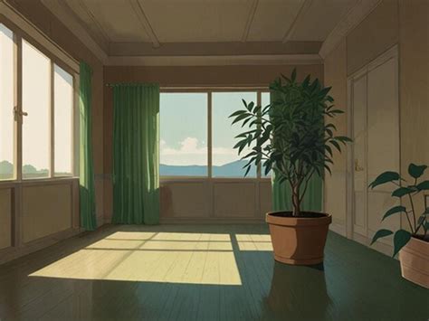 A Cartoon Of A Potted Plant In A Room Premium AI Generated Image