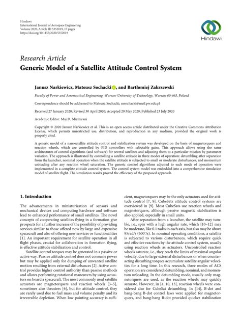 Pdf Generic Model Of A Satellite Attitude Control System