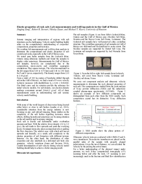 Pdf Elastic Properties Of Rock Salt Lab Measurements And Well Log