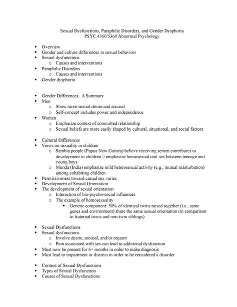 Sexual Dysfunctions Paraphilic Disorders And Gender Dysphoria