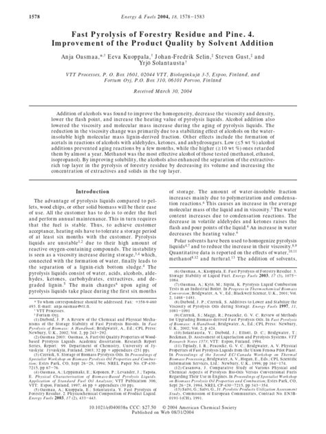 Fast Pyrolysis Of Forestry Residue And Pine 4 Improvement Of The