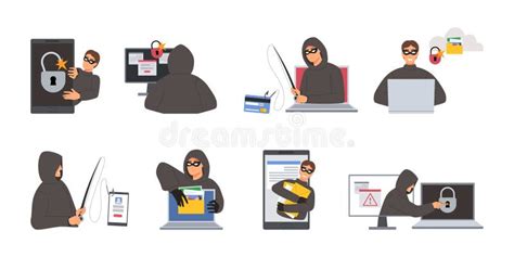 Cartoon Hacker Character Cyber Threat For Internet Privacy And Cybersecurity Phishing And
