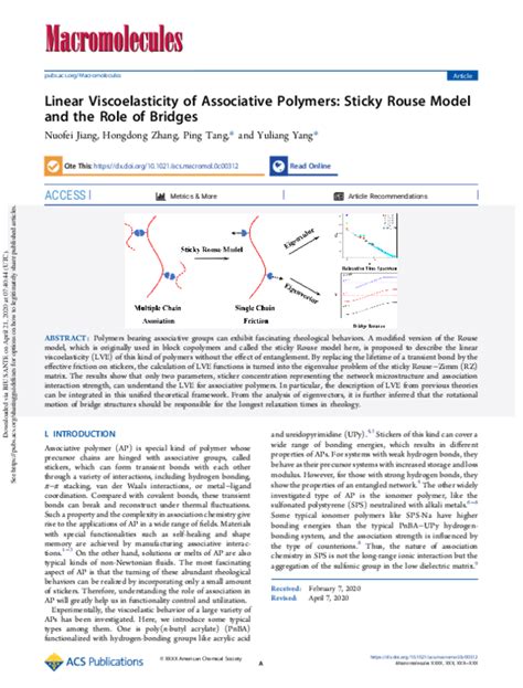 pdf linear viscoelasticity of associative polymers sticky rouse