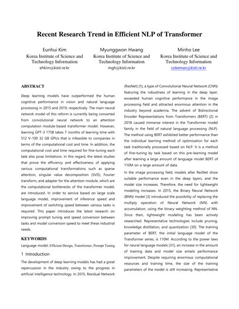 Pdf Recent Research Trend In Efficient Nlp Of Transformer