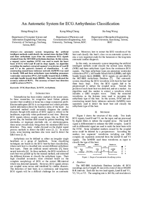 pdf an automatic system for ecg arrhythmias classification