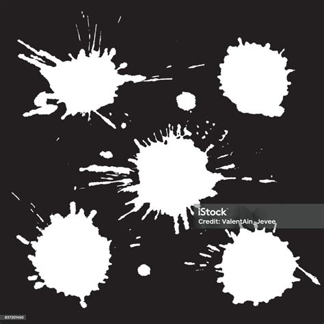 흑백 잉크 얼룩 오 점 및 붓 흰색 배경에 고립의 벡터 집합입니다 벡터 스플래시도 말 브러쉬 스트로크 및 요소 디자인에 대 한 시리즈 0명에 대한 스톡 벡터 아트 및 기타