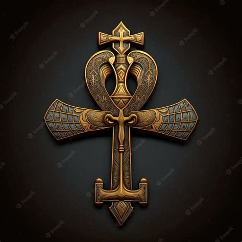Ancien Symbole Ankh Doré Isolé Sur Fond Sombre Illustration Dune Croix