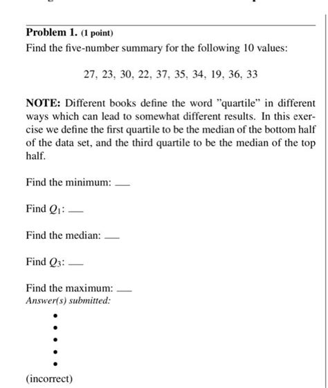 solved problem 1 1 point find the five number summary for