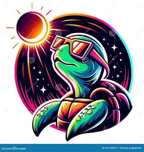 Turtle Wear Glasses And Watch Solar Eclipse Cartoon Clipart AI Generate Stock Illustration