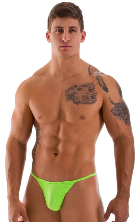 Y Back G String Thong In Semi Sheer ThinSkinz Neon Lime Skinzwear