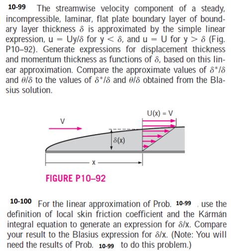 Solved 10 99 The Streamwise Velocity Component Of A Steady