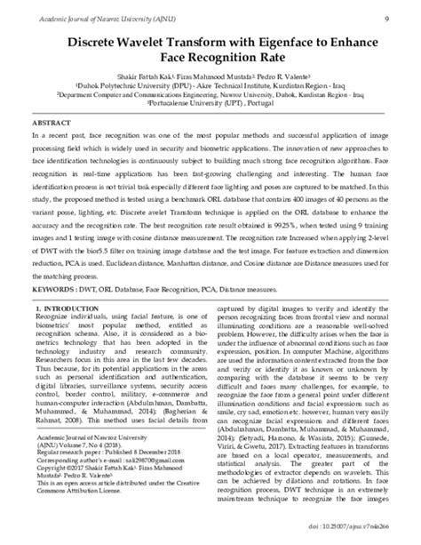 Pdf Discrete Wavelet Transform With Eigenface To Enhance Face