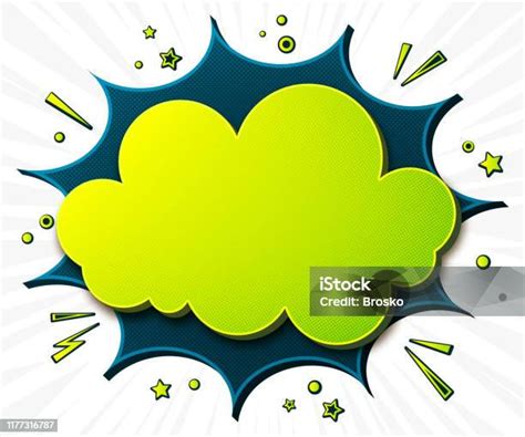 만화 배경입니다 하프 톤과 음향 효과와 녹색 파란색 연설 거품 팝 아트 스타일의 만화 포스터 3차원 형태에 대한 스톡 벡터 아트