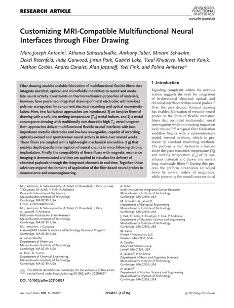 Customizing Mri‐compatible Multifunctional Neural Interfaces Through Fiber Drawing Request Pdf