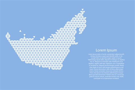 아랍 에미리트 연방 지도 배너 포스터 인사말 카드에 대 한 노드와 밝은 파란색 배경에 기하학적 패턴을 반복 하는 흰색 삼각형에서 추상 회로도 벡터 일러스트입니다 3차원