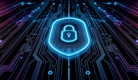 Premium Photo Blue Glowing Shield With Keyhole On Dark Circuit Board