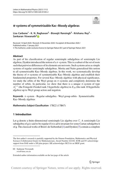 { varvec{ pi }} systems of symmetrizable kac moody algebras request pdf