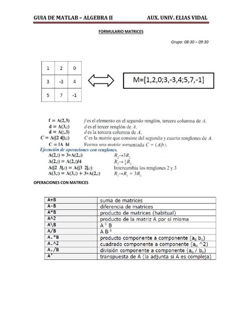 Formulario Matrices Pdf