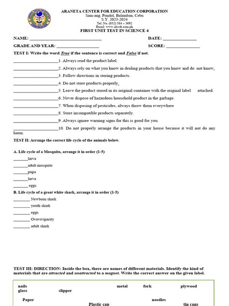 Science 4 Final Exam Pdf