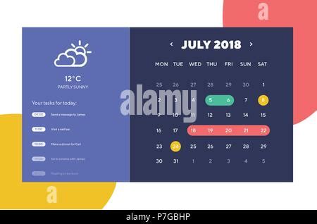 Calendar Widget Template UI UX GUI Layout For Mobile And Web Application Neumorphism Concept
