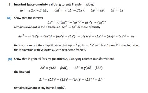 Solved 3 Invariant Space Time Interval Using Lorentz