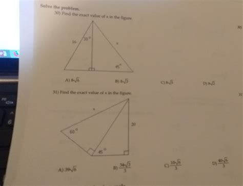 Solved Solve The Problem 30 Find The Exact Value Of X In Chegg Com