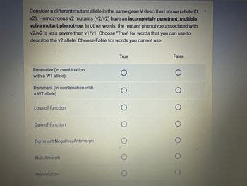 Answered Consider A Different Mutant Allele In The Same Gene V Described Above Allele ID V
