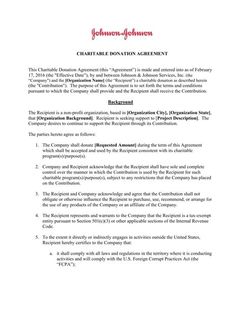 Charitable Donation Agreement Template
