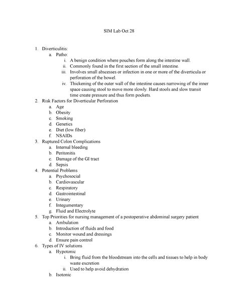 Sim Lab Oct 28 Lab Template For Sim Sim Lab Oct 28 Diverticulitis A Patho I A Benign