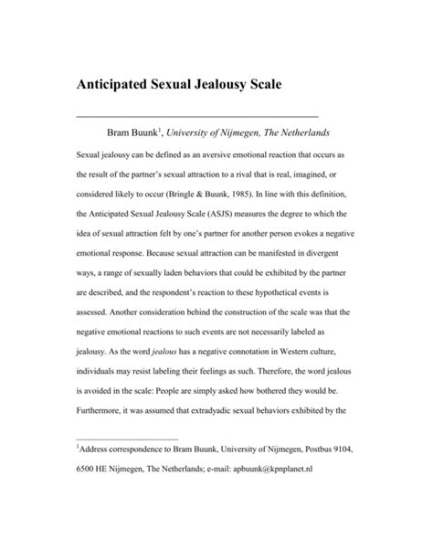 Anticipated Sexual Jealousy Scale Description