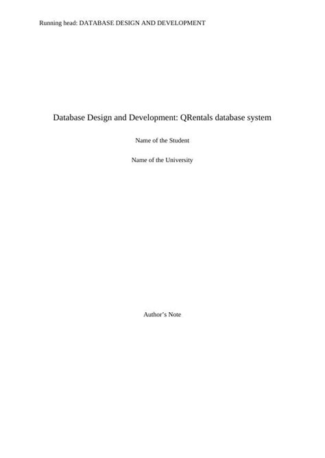 Database Design And Development Qrentals Database System