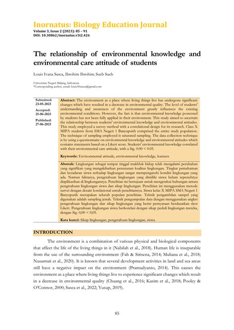 Pdf The Relationship Of Environmental Knowledge And Environmental