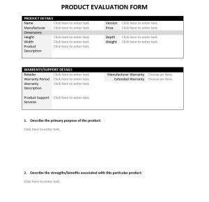 Product Evaluation Form Customer Feedback Tool Review Form
