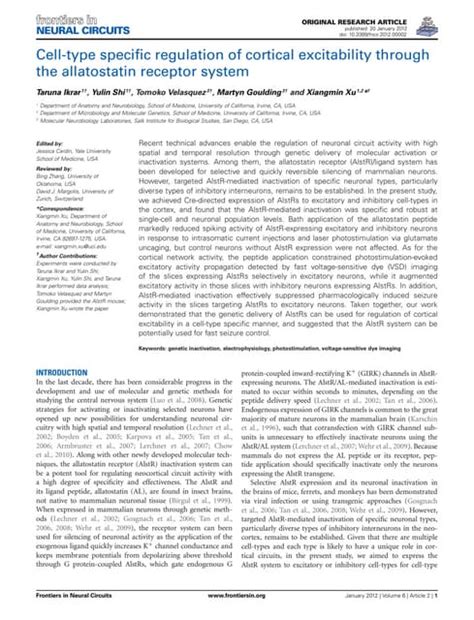 Ikrar Et Al Cell Type Specific Regulation Of Cortical Excitability Through The Allatostatin