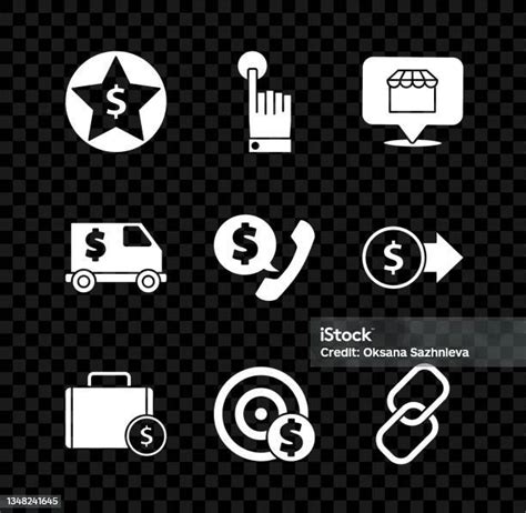 설정 스타 와 달러 손 터치 탭 제스처 온라인 쇼핑 개념 서류 가방 돈 기호대상 체인 링크 장갑 트럭과 전화 단말기 음성 버블 채팅 아이콘 벡터 1위에 대한 스톡 벡터 아트