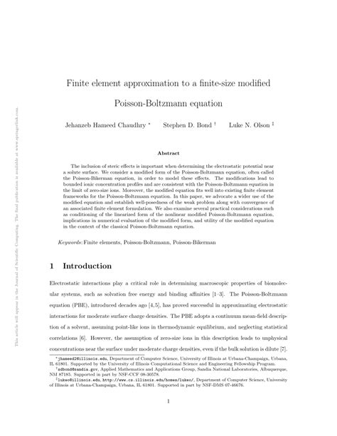 Pdf Finite Element Approximation To A Finite Size Modified Poisson