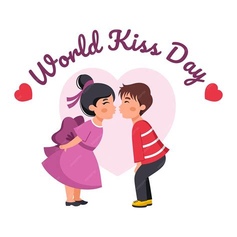 Journée Mondiale Du Baiser Garçon Embrasse Une Fille Illustration