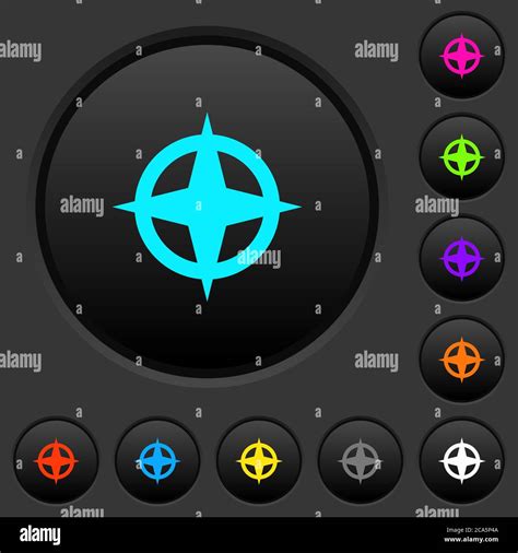 map directions dark push buttons with vivid color icons on dark grey