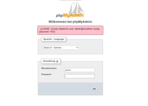 1045 Access Denied For User Adminlocalhost Using Password Yes