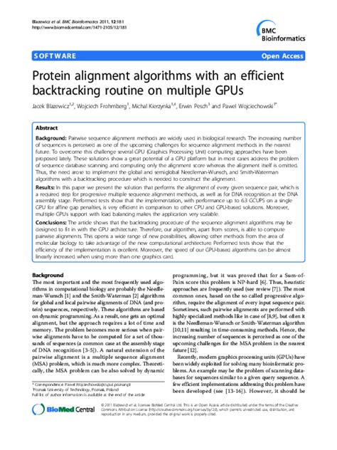 Pdf Protein Alignment Algorithms With An Efficient Backtracking Routine On Multiple Gpus
