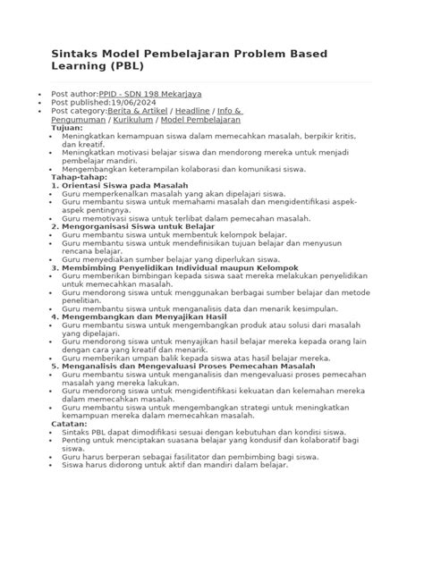 sintaks model pembelajaran problem based learning pdf