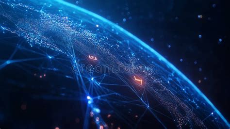 Global Network Connections Digital Earth Technology Abstract Blue Orange Map Data Lines World