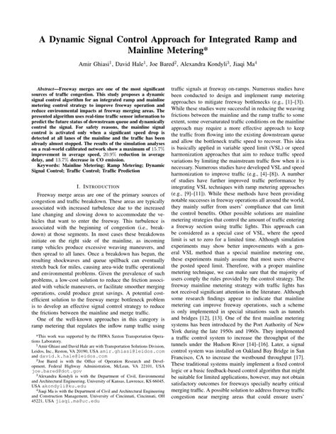 Pdf A Dynamic Signal Control Approach For Integrated Ramp And Mainline Metering