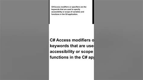 C Access Modifier Short Specifier Csharp Programming Language Malayalam Tutorial Youtube