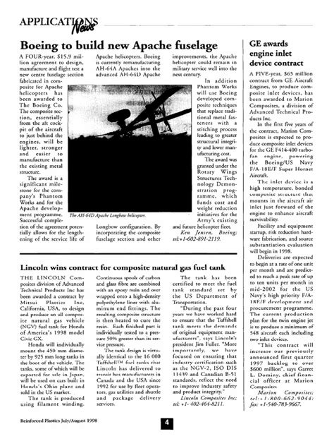 Boeing To Build New Apache Fuselage Reinforced Plastics Vol 42