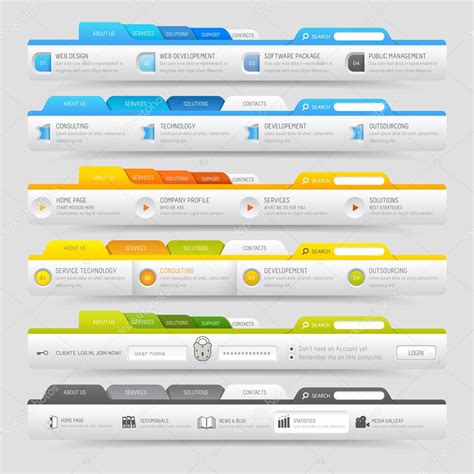Web Design Template Elements With Icons Set Navigation Menu Bars
