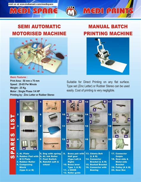 Semi Automatic And Manual Batch Printing Machine Spare Parts Rs Piece Id