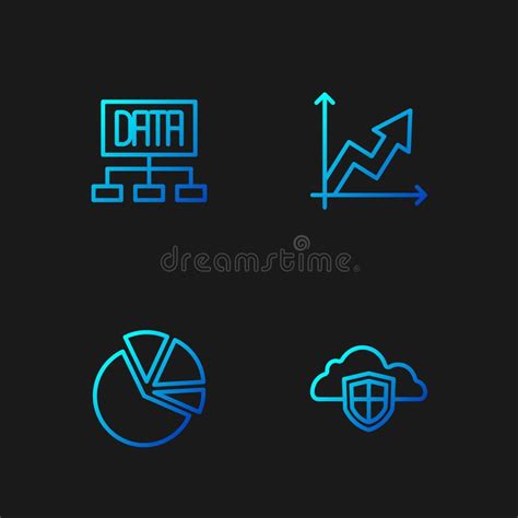 Set Line Cloud And Shield Pie Chart Infographic Data Analysis And Financial Growth Gradient