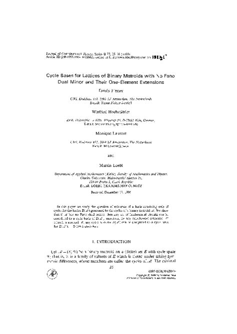 Pdf Cycle Bases For Lattices Of Binary Matroids With No Fano Dual