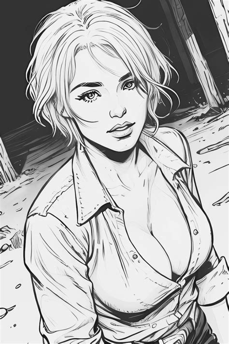 Realistic Comic Coloring Book Sexy Fantasy Anime Surreal Girl Instant Download Grayscale